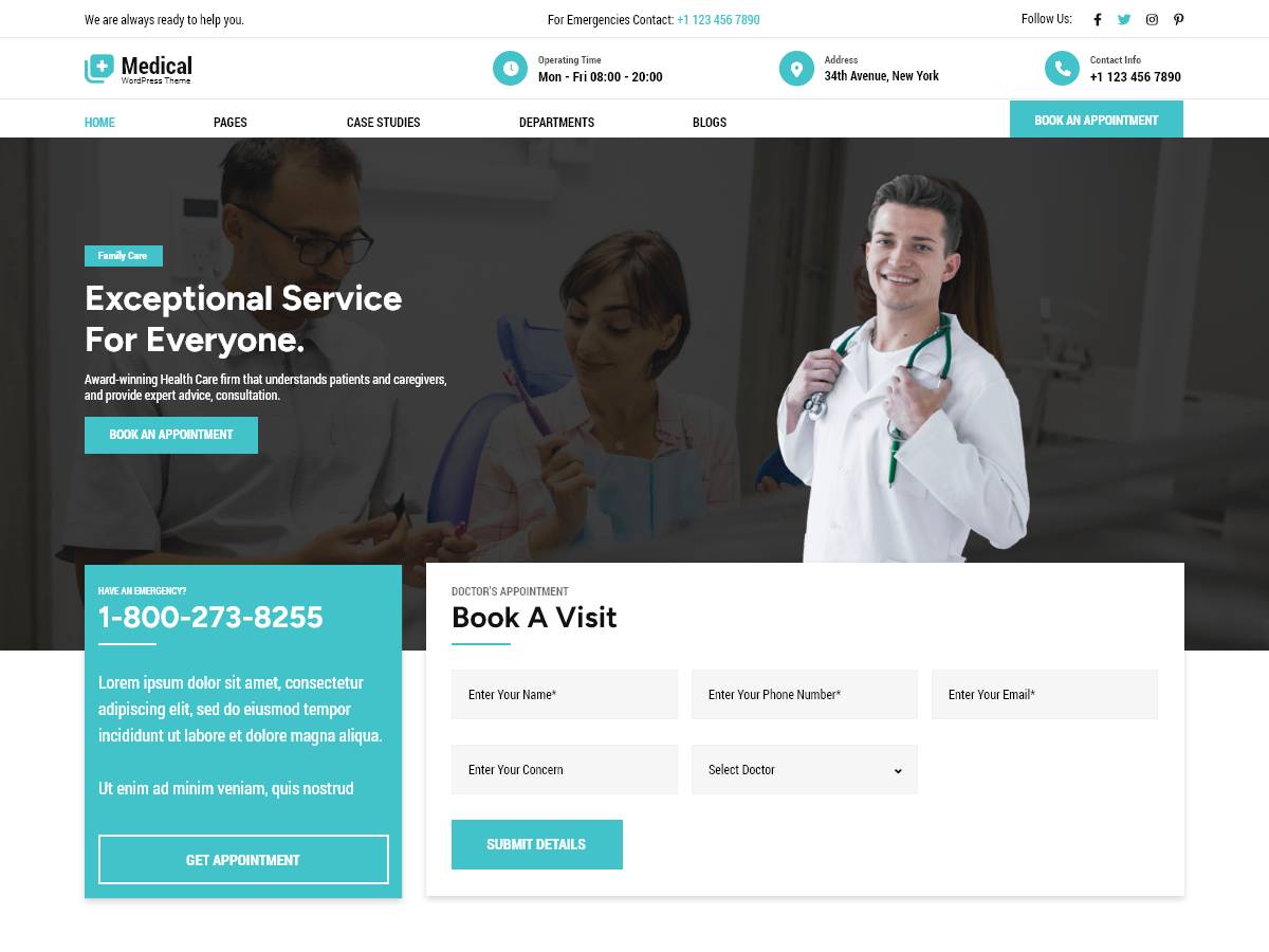 Medical Clinic Center Wordpress Theme - VineThemes
